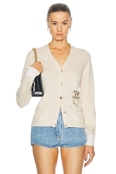 FWRD Renew Chanel Cashmere Coco Button Cardigan In Cream FWRD