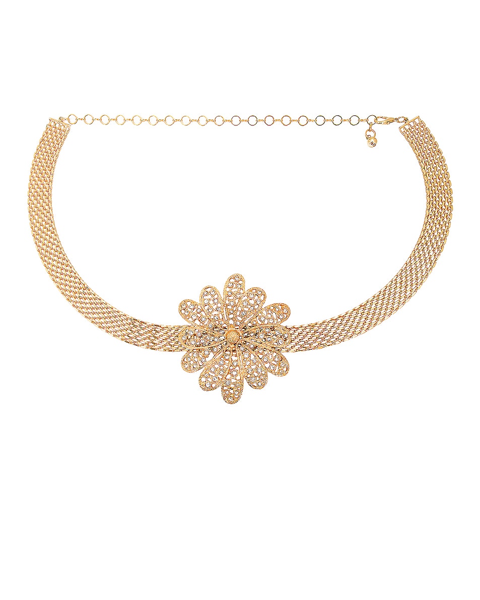 Alessandra Rich Chain Belt With Daisy Embellishment in Crystal Gold | FWRD