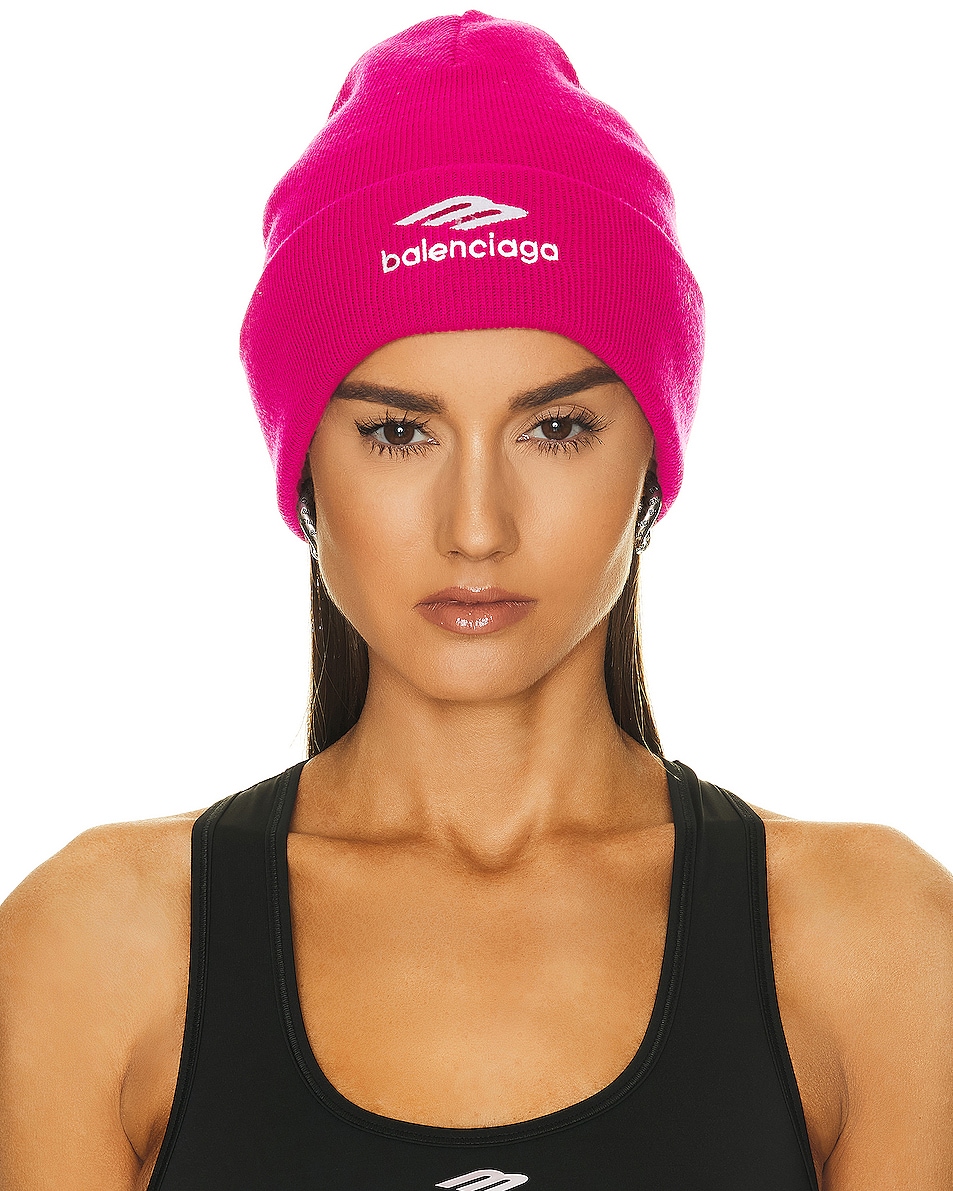 Balenciaga Sports Icon Beanie in Peony Pink & White | FWRD