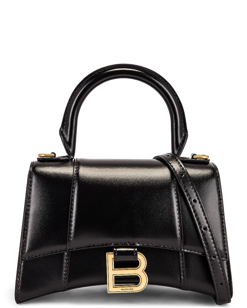 Balenciaga XS Hourglass Top Handle Bag in Black | FWRD