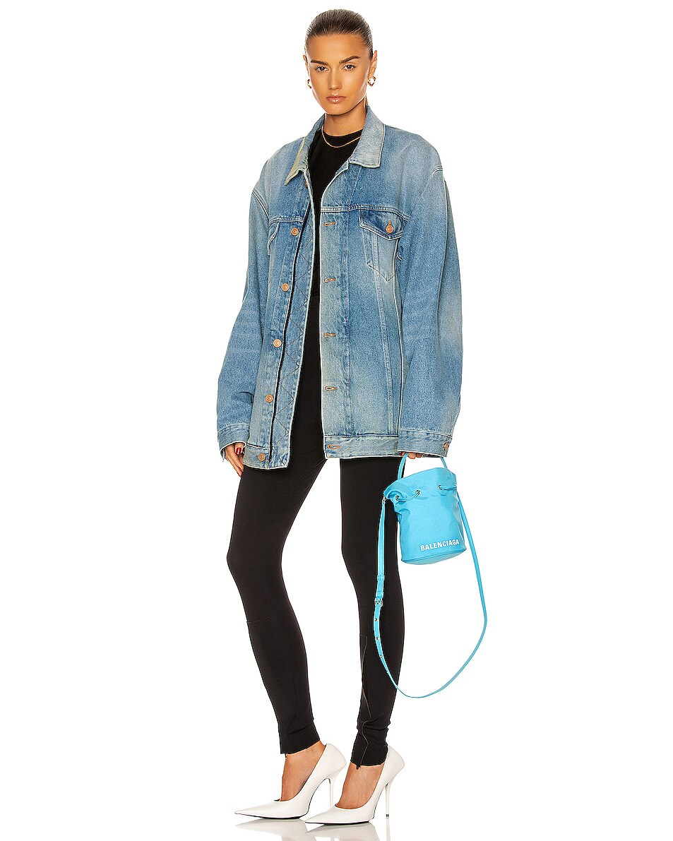 Balenciaga XS Wheel Drawstring Bucket Bag in Azur & White | FWRD