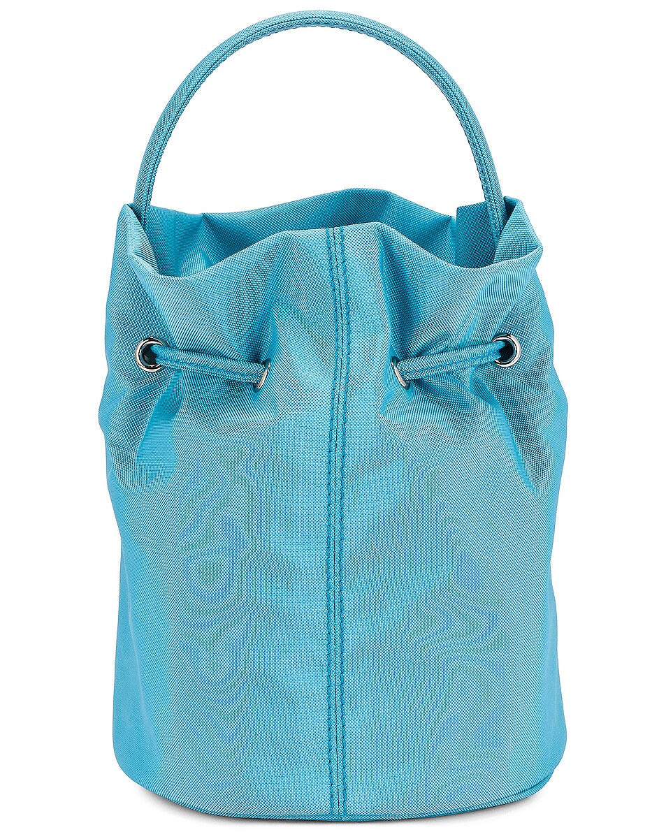 Balenciaga XS Wheel Drawstring Bucket Bag in Azur & White | FWRD