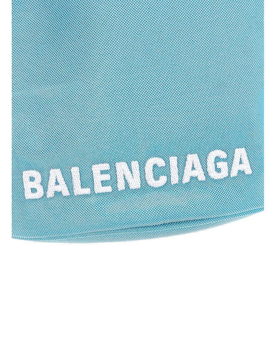 Balenciaga XS Wheel Drawstring Bucket Bag in Azur & White | FWRD