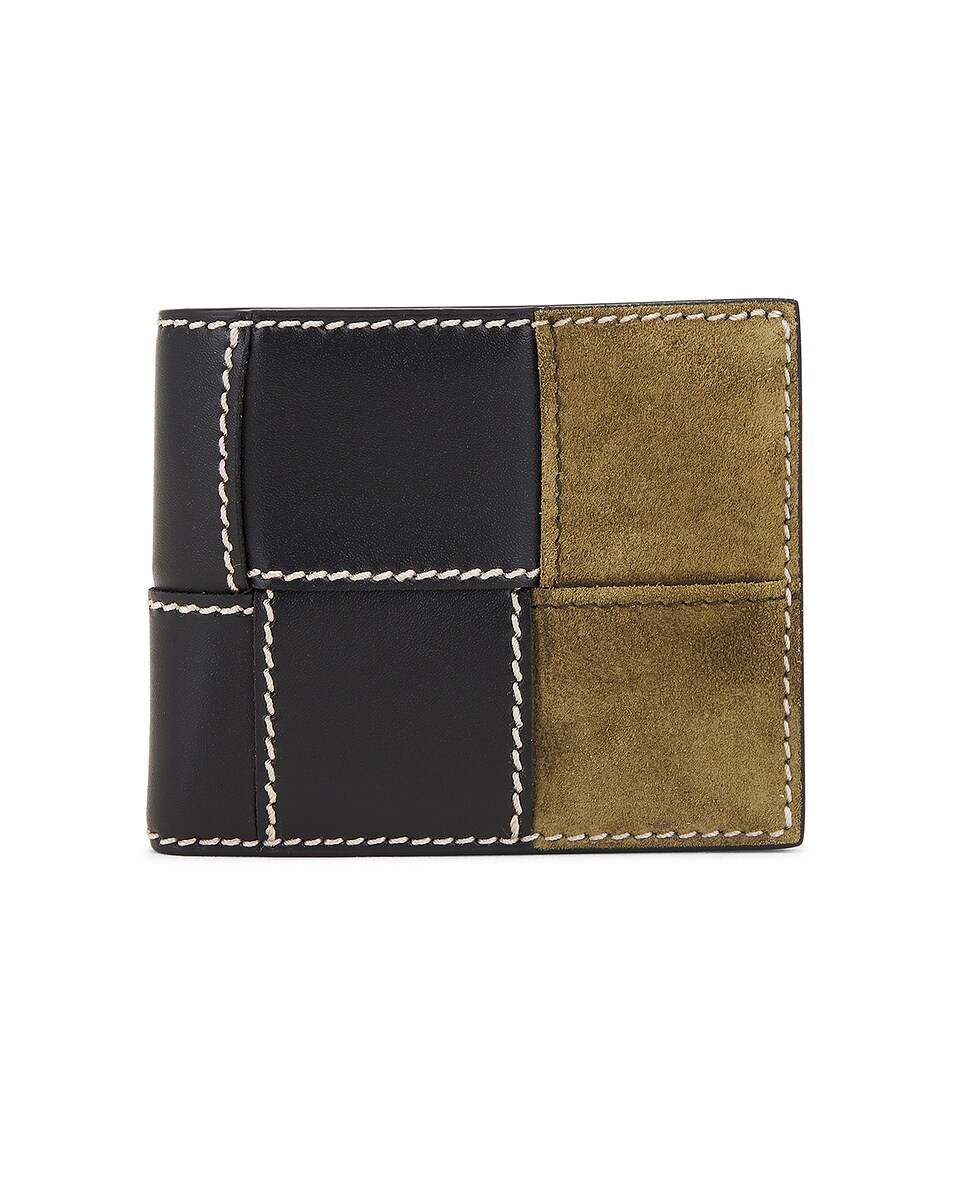 Bottega Veneta Cassette Bi-fold Stitch Suede Wallet in Must & Black | FWRD