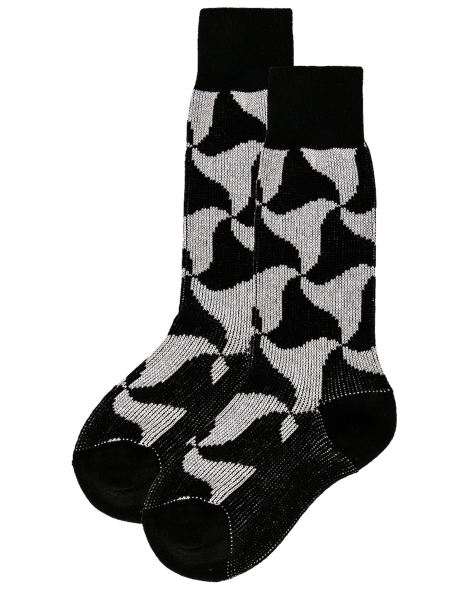 Bottega Veneta Wavy Triangle Cashmere Socks in Black & White | FWRD