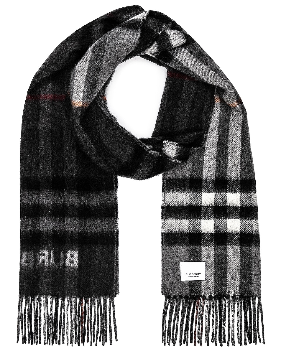 Burberry Giant Check Lateral Split Scarf in Grey & Charcoal | FWRD