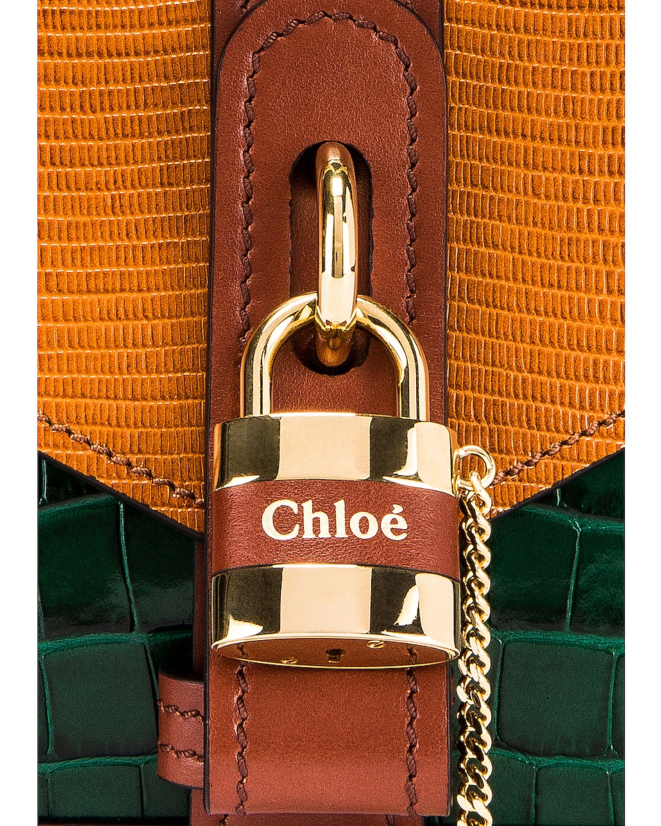 Chloe Aby Embossed Croc & Lizard Chain Shoulder Bag in Brown & Green | FWRD