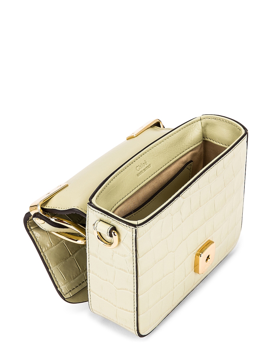 Chloe Mini C Embossed Croc Box Bag in Light Eucalyptus | FWRD
