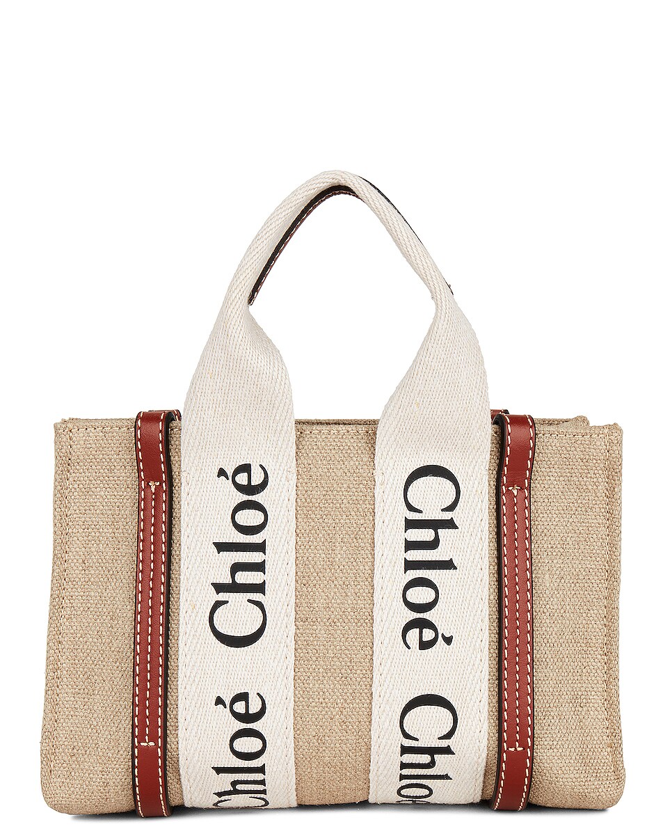 Chloe Mini Woody Tote Bag in White & Brown | FWRD