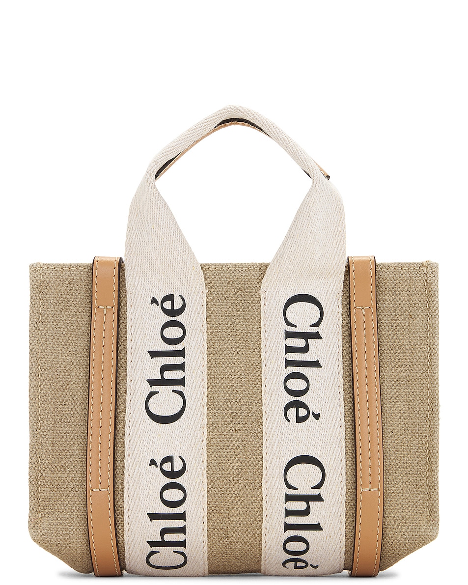 Chloe Mini Woody Tote Bag in White & Beige | FWRD