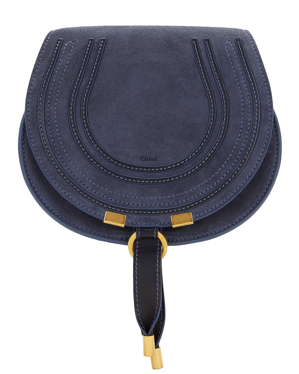 Chloe Mini Marcie Saddle Bag in Graphite Navy | FWRD