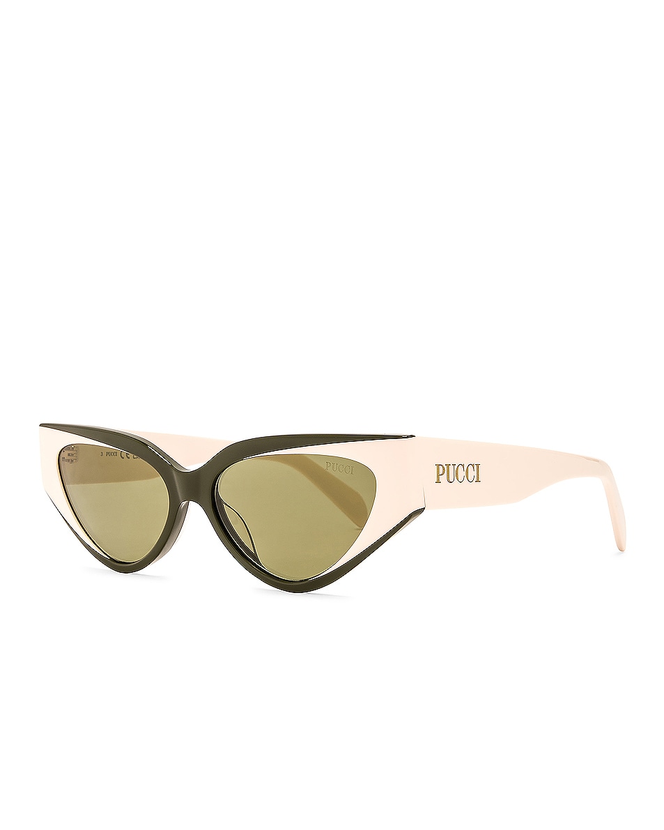 Emilio Pucci Cat Eye Acetate Sunglasses in Military Green, White ...