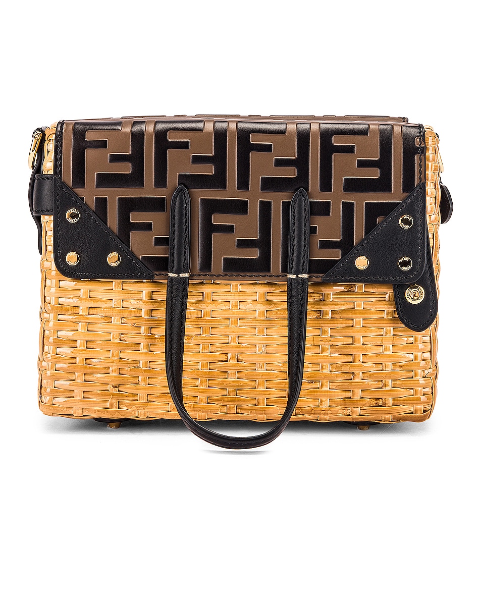 Fendi Mini Flip Crossbody Bag in Black & Natural | FWRD