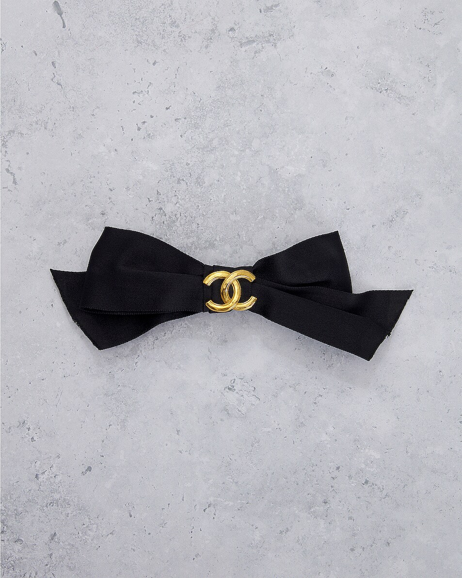 FWRD Renew Chanel Coco Barrette Ribbon Hair Accessory in Black | FWRD