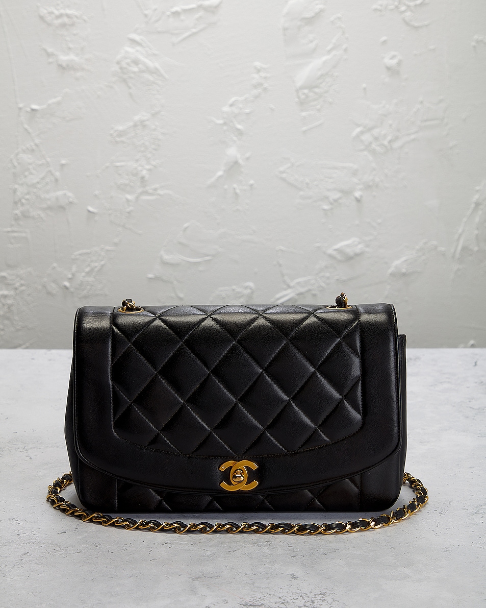 FWRD Renew Chanel Lambskin Vintage Diana Flap Bag in Black | FWRD
