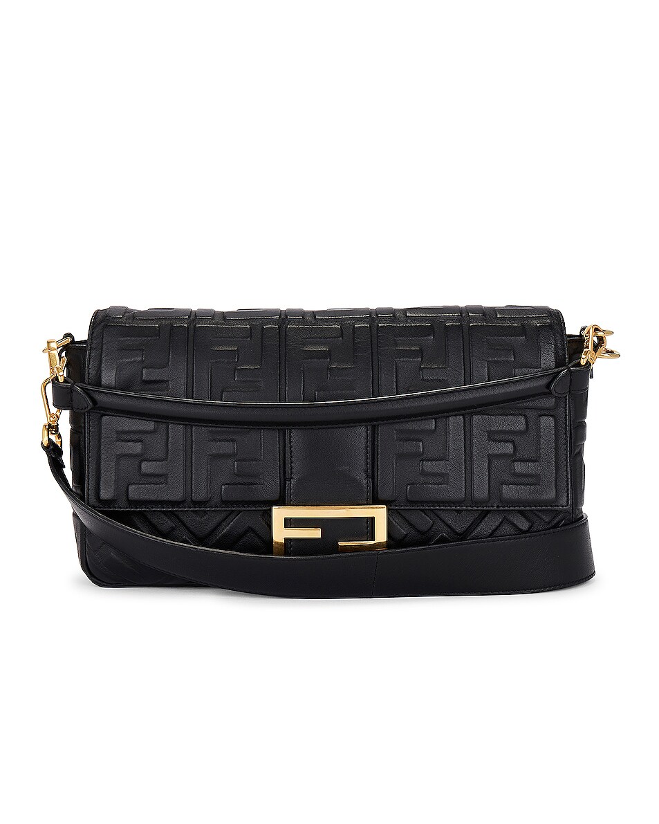 FWRD Renew Fendi Embossed Leather Mama Baguette Handbag in Black | FWRD