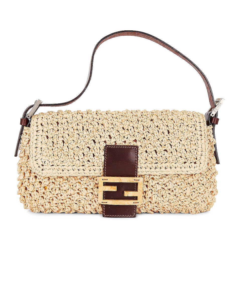 FWRD Renew Fendi Straw Mama Baguette Shoulder Bag in Beige | FWRD