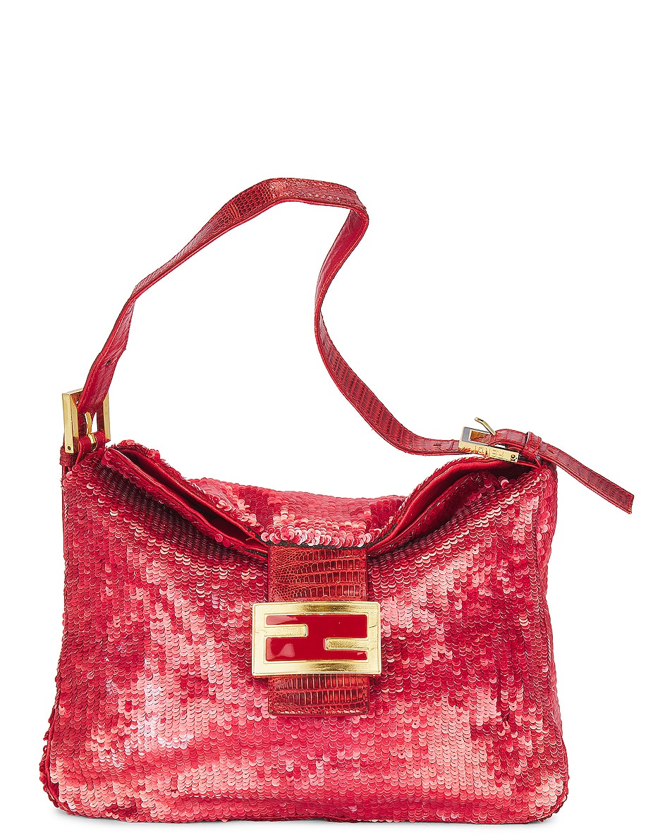 FWRD Renew Fendi Vintage Sequin Medium Flap Shoulder Bag in Red in Pink ...