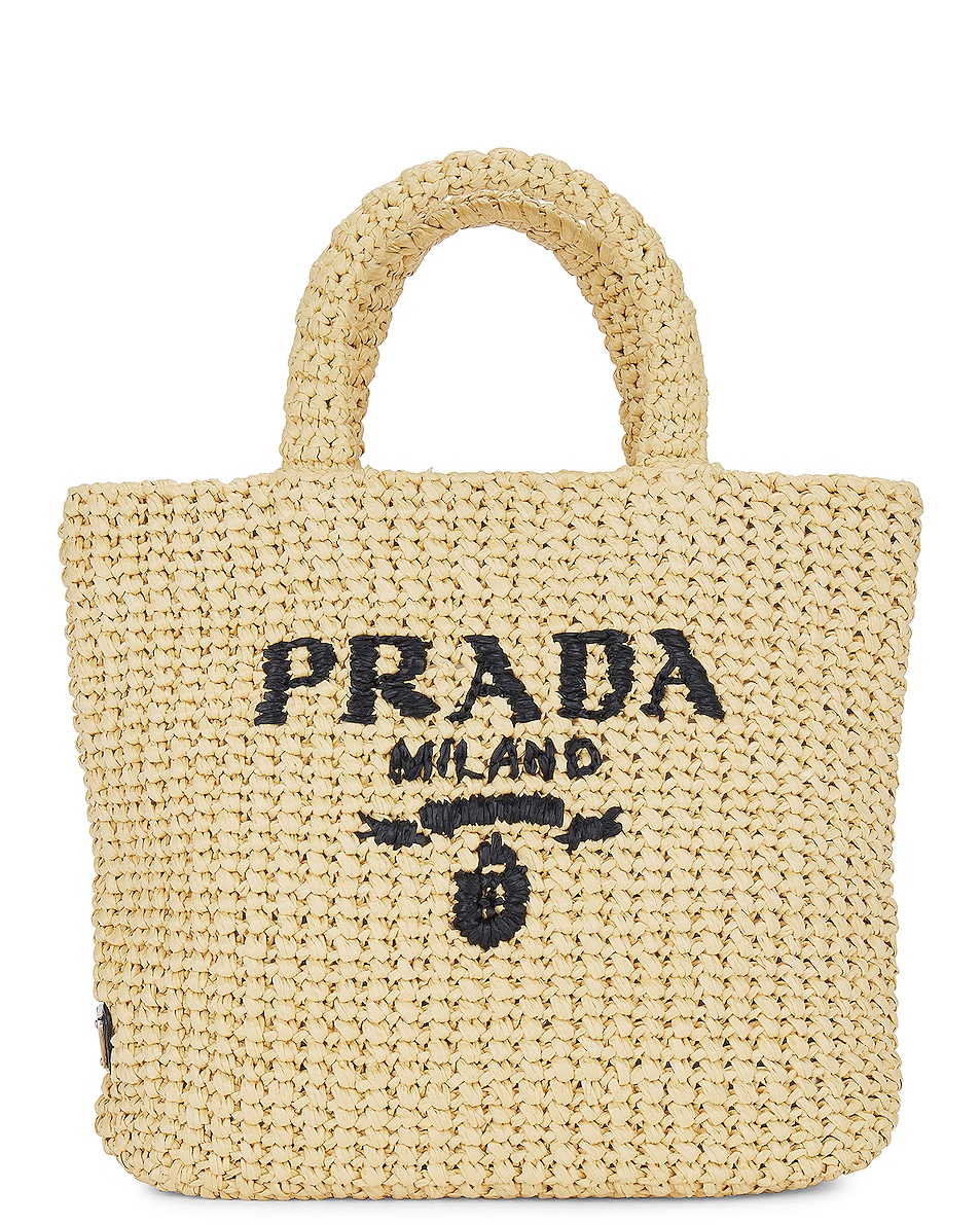 FWRD Renew Prada Raffia Tote Bag in Beige | FWRD