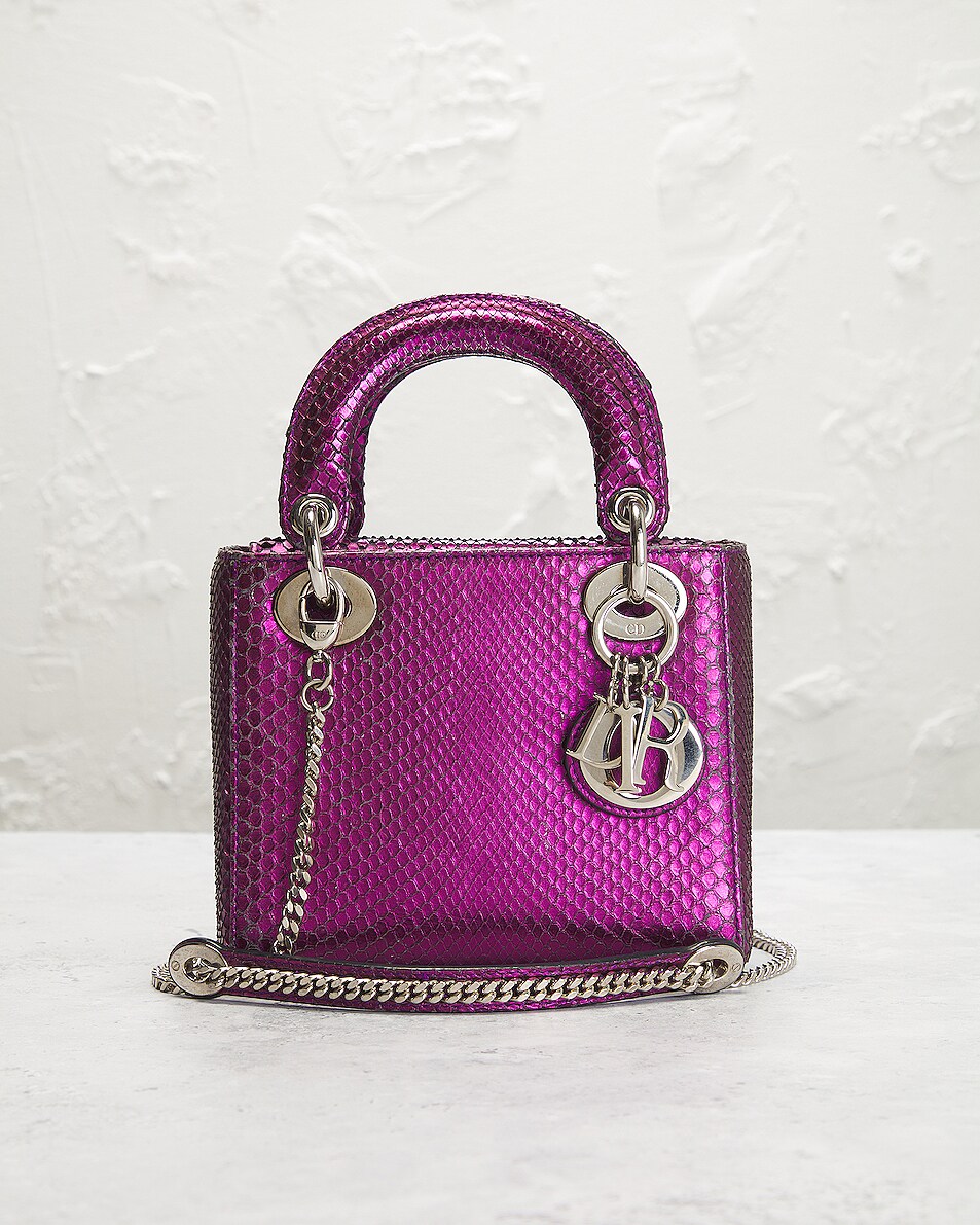 FWRD Renew Dior Python Lady Dior Handbag in Metallic Purple | FWRD