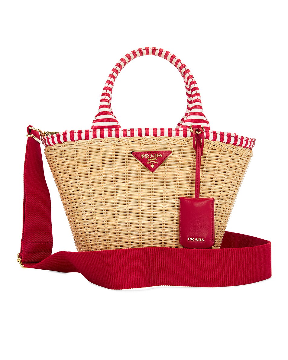 FWRD Renew Prada Straw 2 Way Handbag in Beige | FWRD