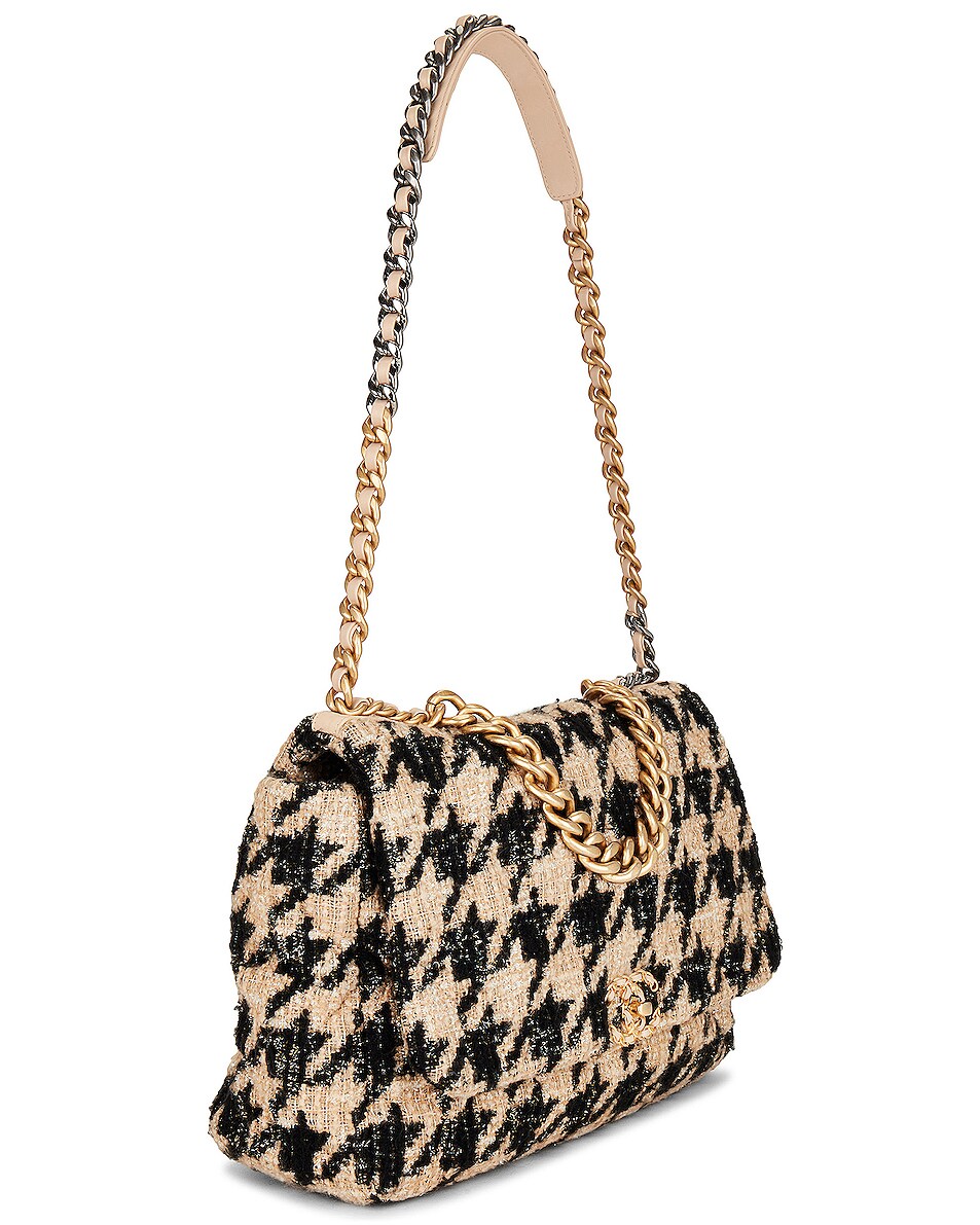 FWRD Renew Chanel 19 Tweed Maxi Flap Bag in Beige & Black | FWRD