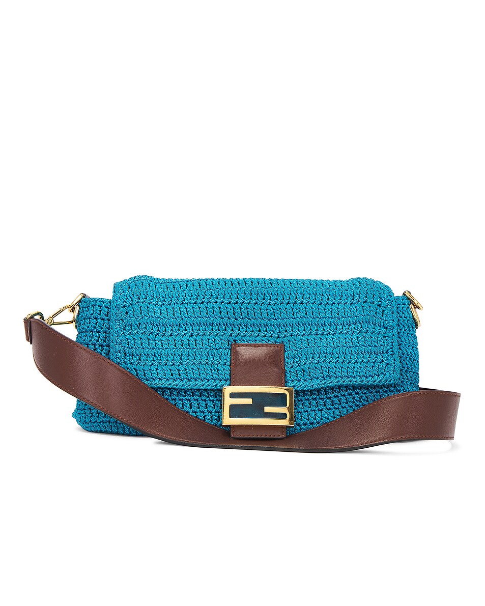 FWRD Renew Fendi Raffia Crochet Baguette Shoulder Bag in Cyber Blue ...