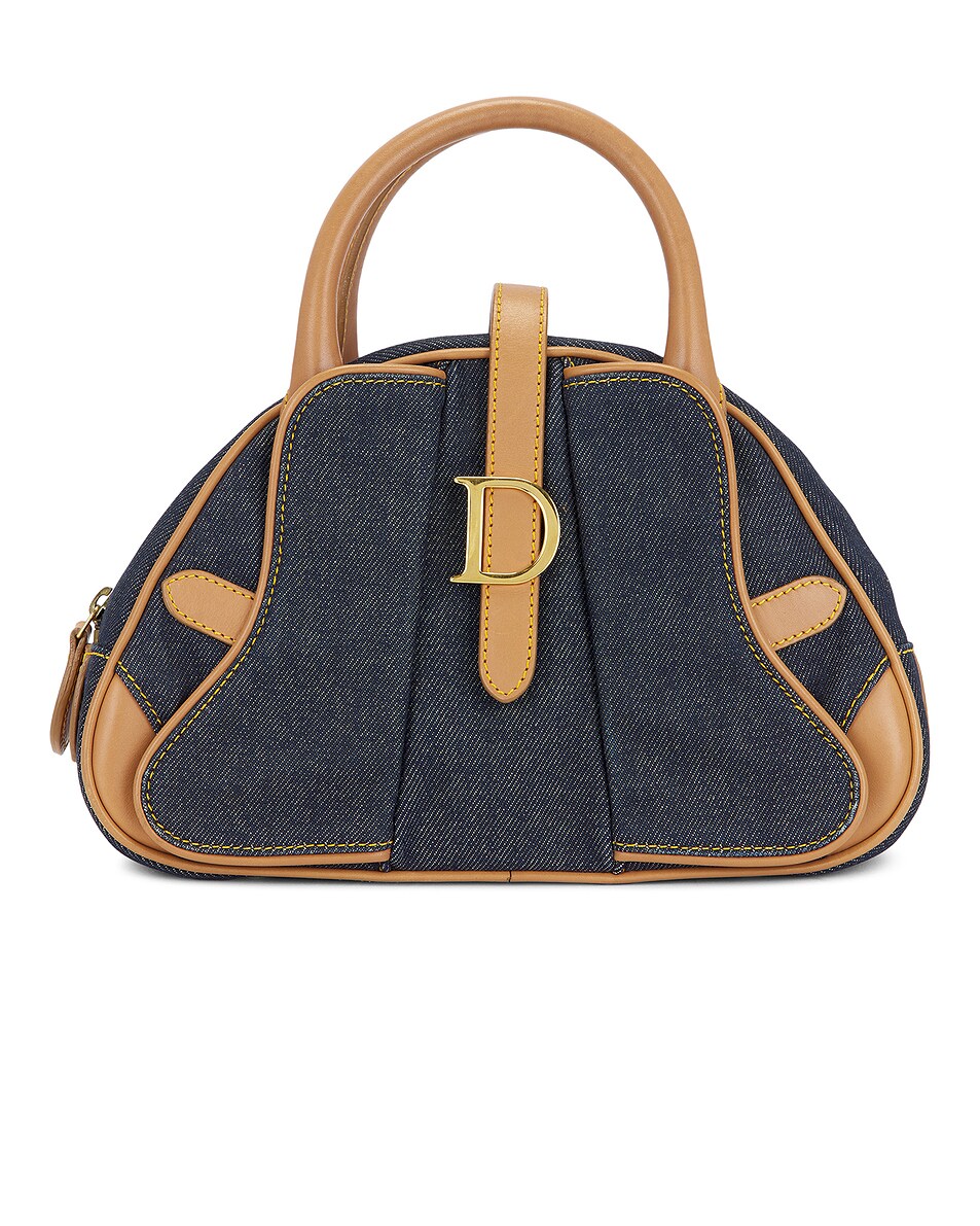 FWRD Renew Dior Denim Double Saddle Bowler Bag in Blue | FWRD