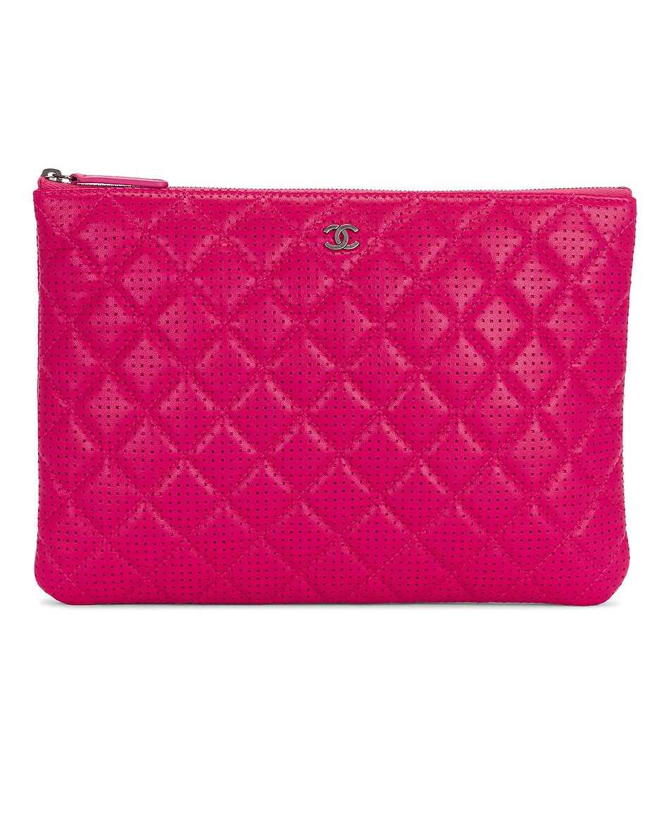 FWRD Renew Chanel Perforated Lambskin O Case Clutch in Pink | FWRD