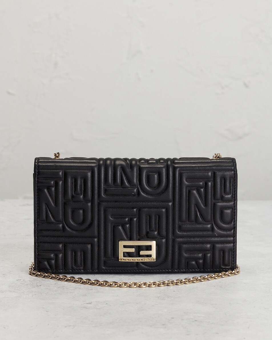 FWRD Renew Fendi Embossed Wallet On Chain in Black | FWRD