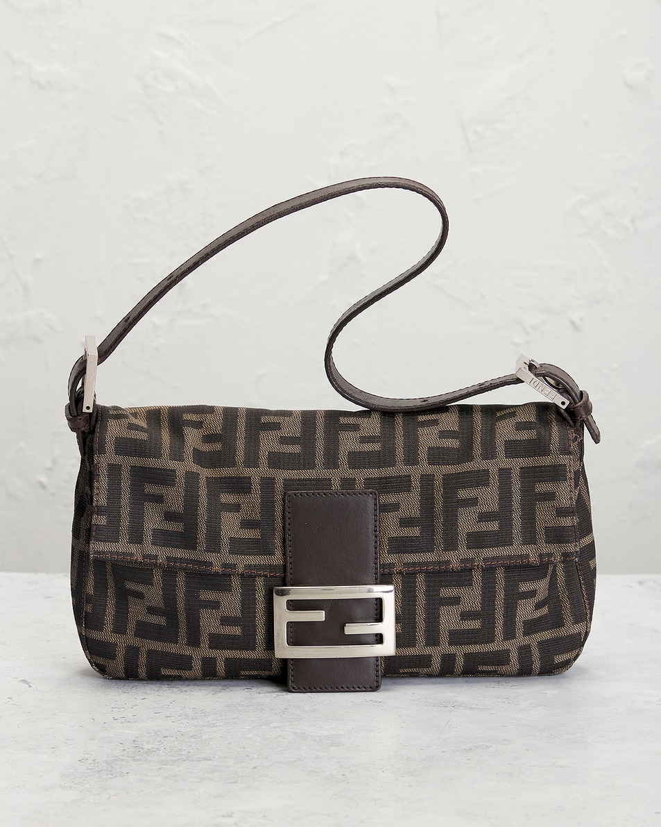 FWRD Renew Fendi Zucca Baguette Shoulder Bag in Tobacco Brown | FWRD