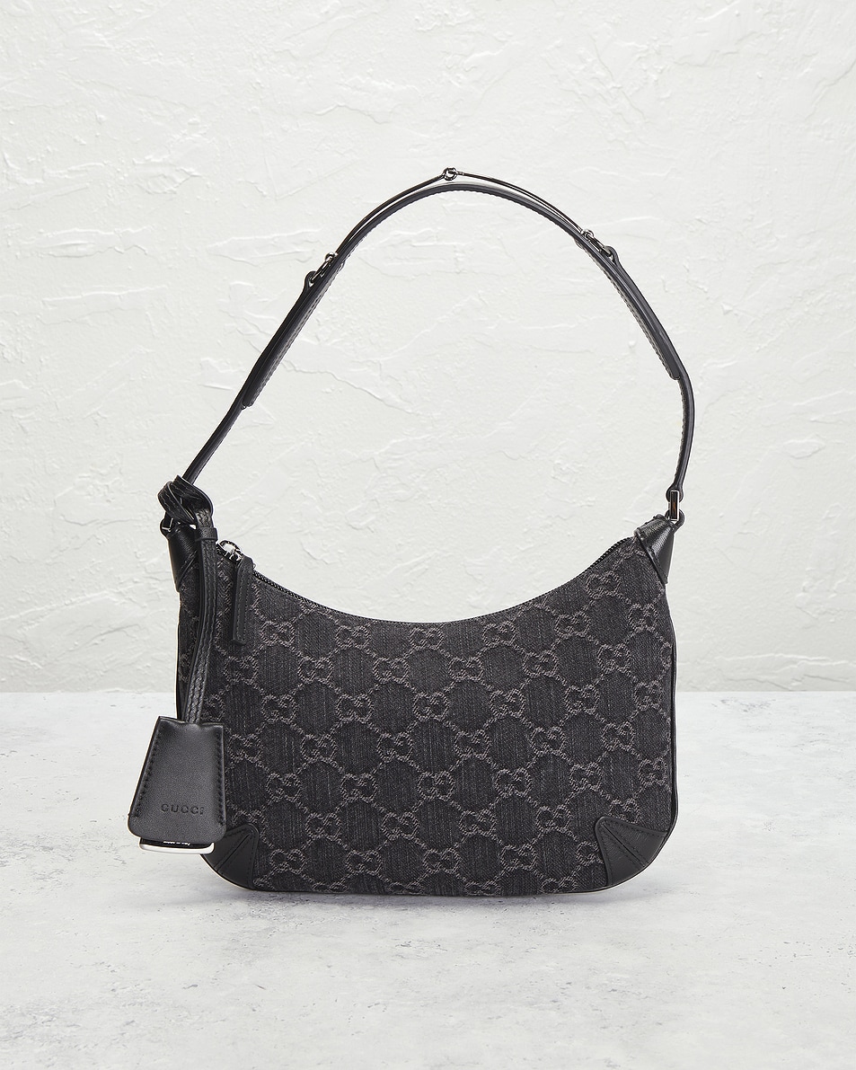 FWRD Renew Gucci Denim Horsebit Slim Shoulder Bag in Black | FWRD