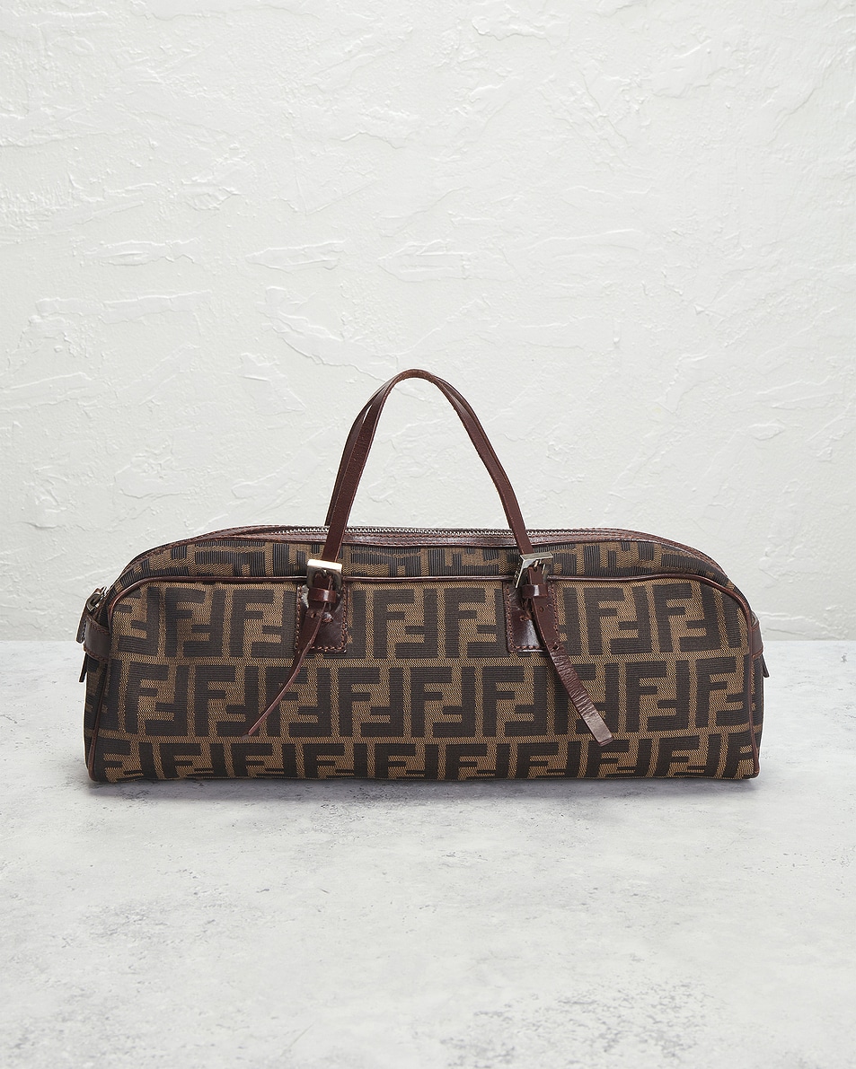 FWRD Renew Fendi Zucca Belted Boston Bag in Brown | FWRD