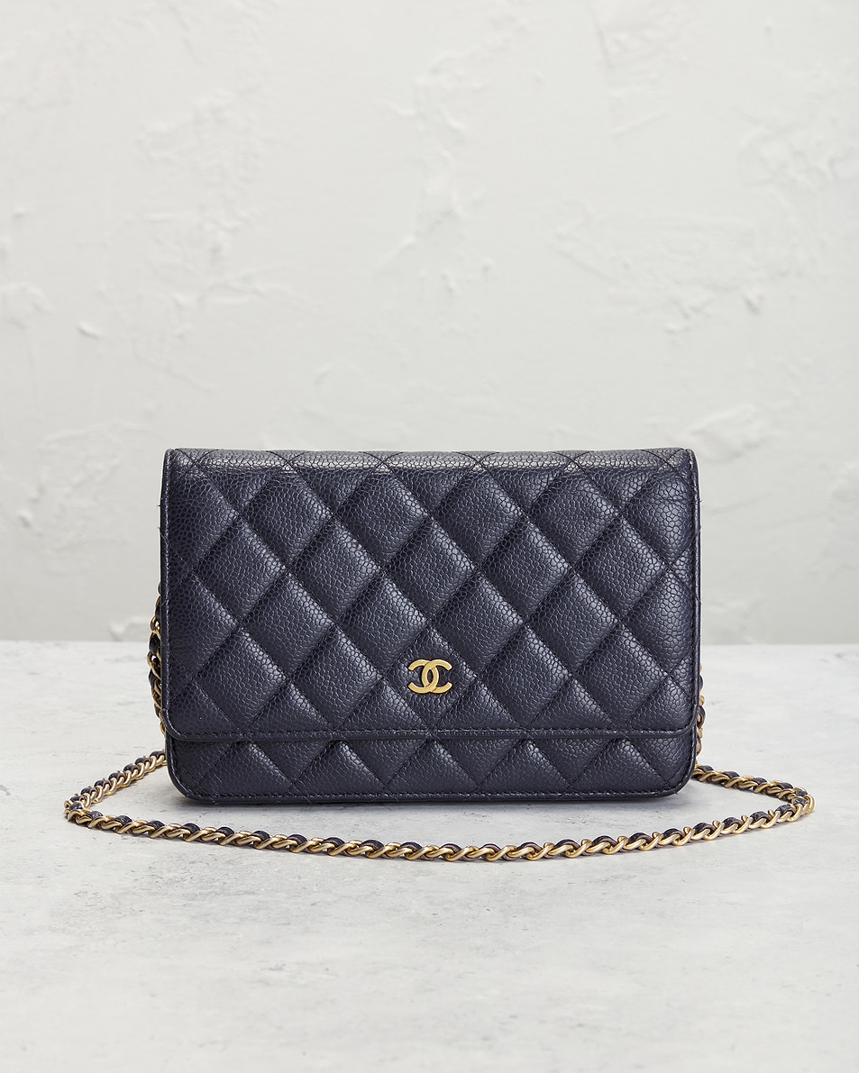 FWRD Renew Chanel Caviar Wallet On Chain in Navy | FWRD