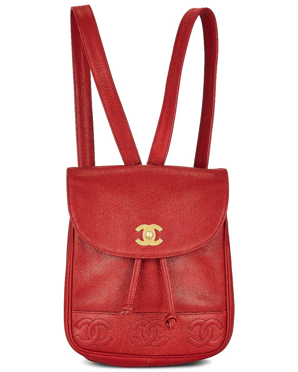 FWRD Renew Chanel Triple Coco Caviar Backpack in Red | FWRD