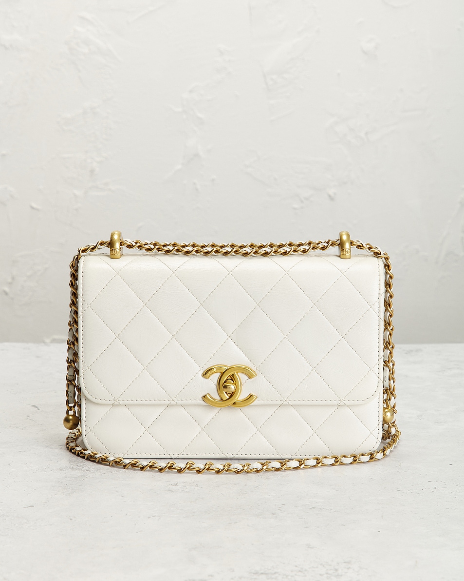 FWRD Renew Chanel Calfskin Small Perfect Fit Flap Bag in White | FWRD