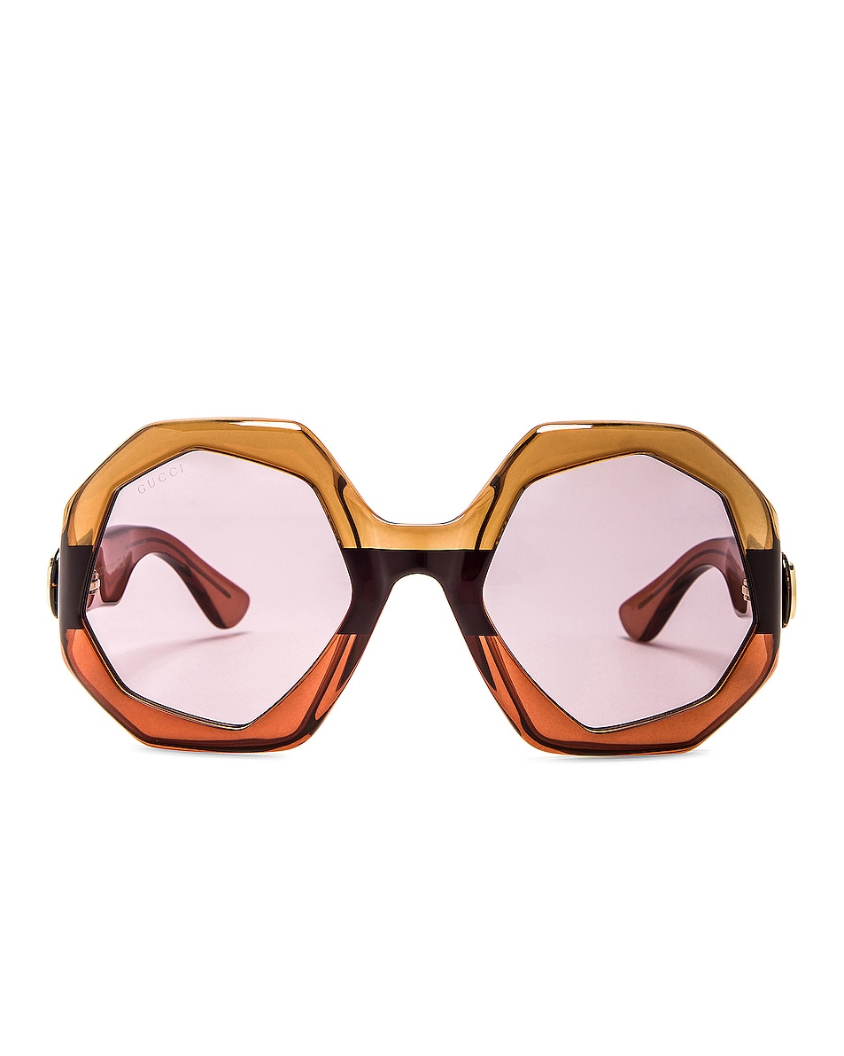 Gucci Geometric Sunglasses in Brown & Violet | FWRD