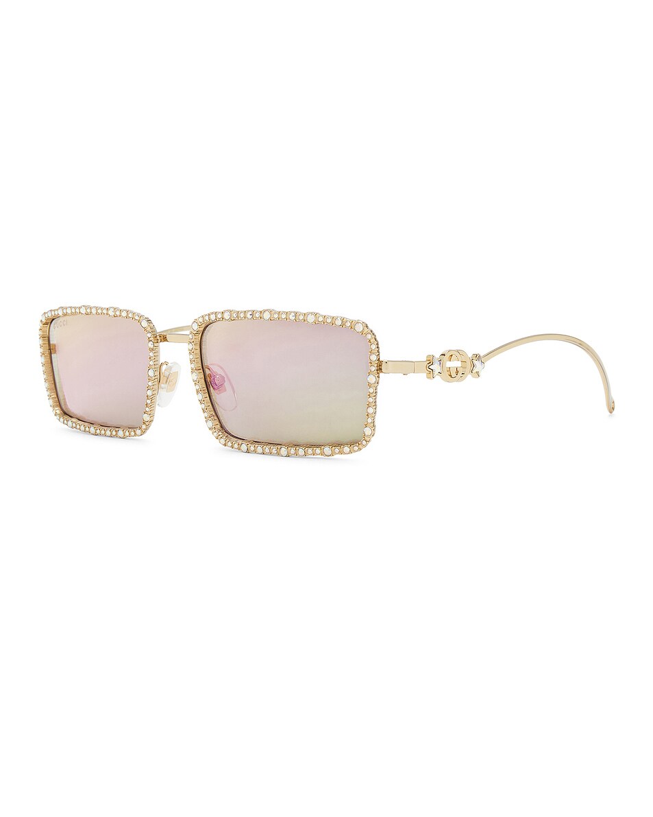 Gucci Bling Bling Rectangular Sunglasses In Gold in Gold | FWRD