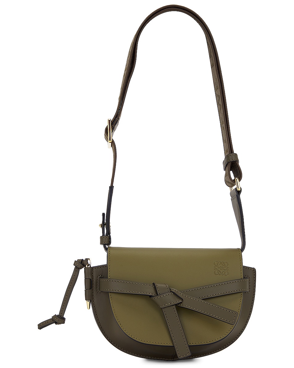 Loewe Gate Dual Mini Bicolour Bag in Olive Green & Khaki Green | FWRD
