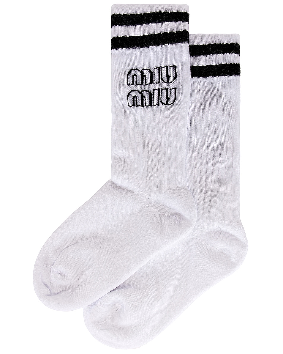Miu Miu Logo Socks in Bianco | FWRD