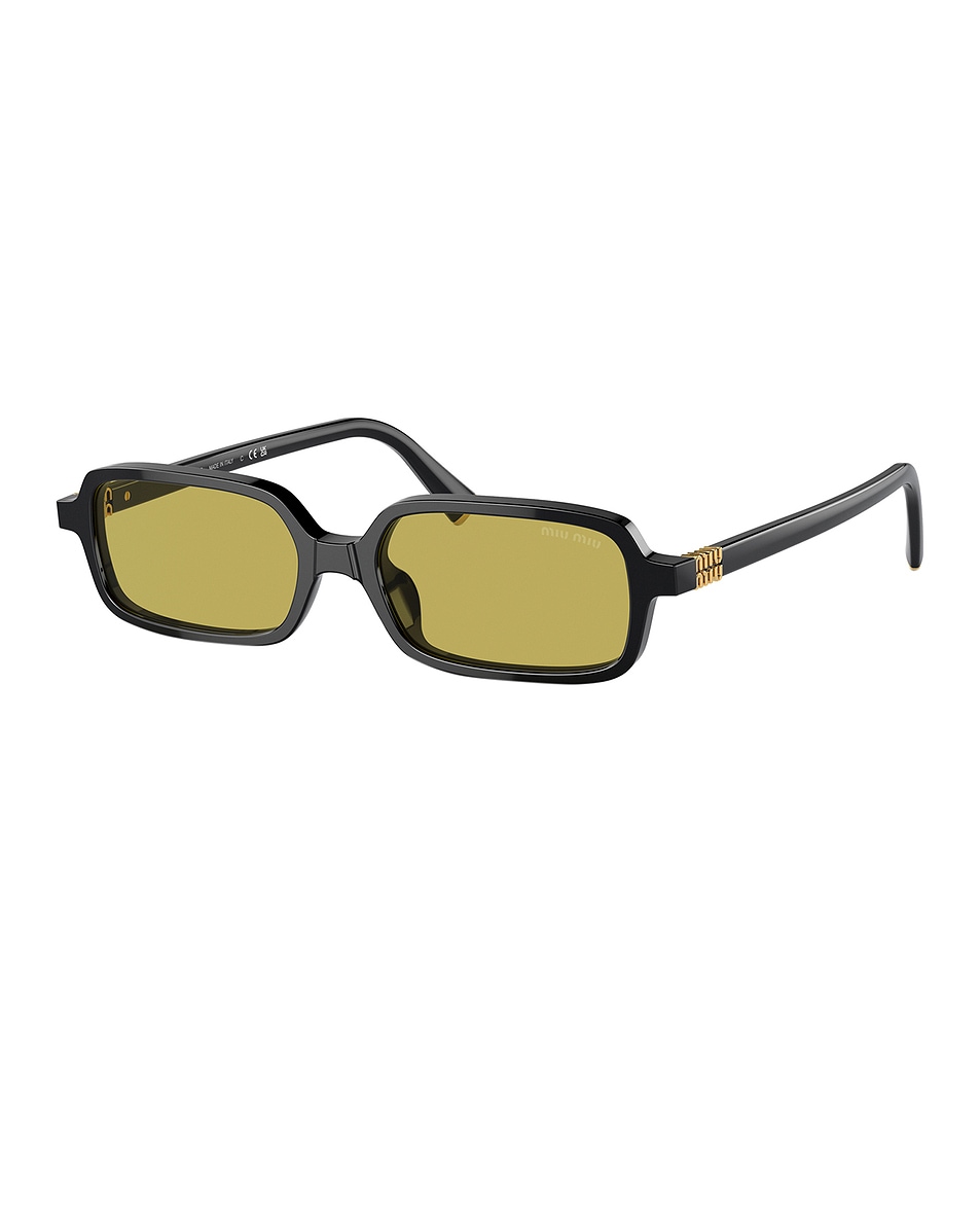 Miu Miu Narrow Rectangle Sunglasses in Black & Yellow | FWRD