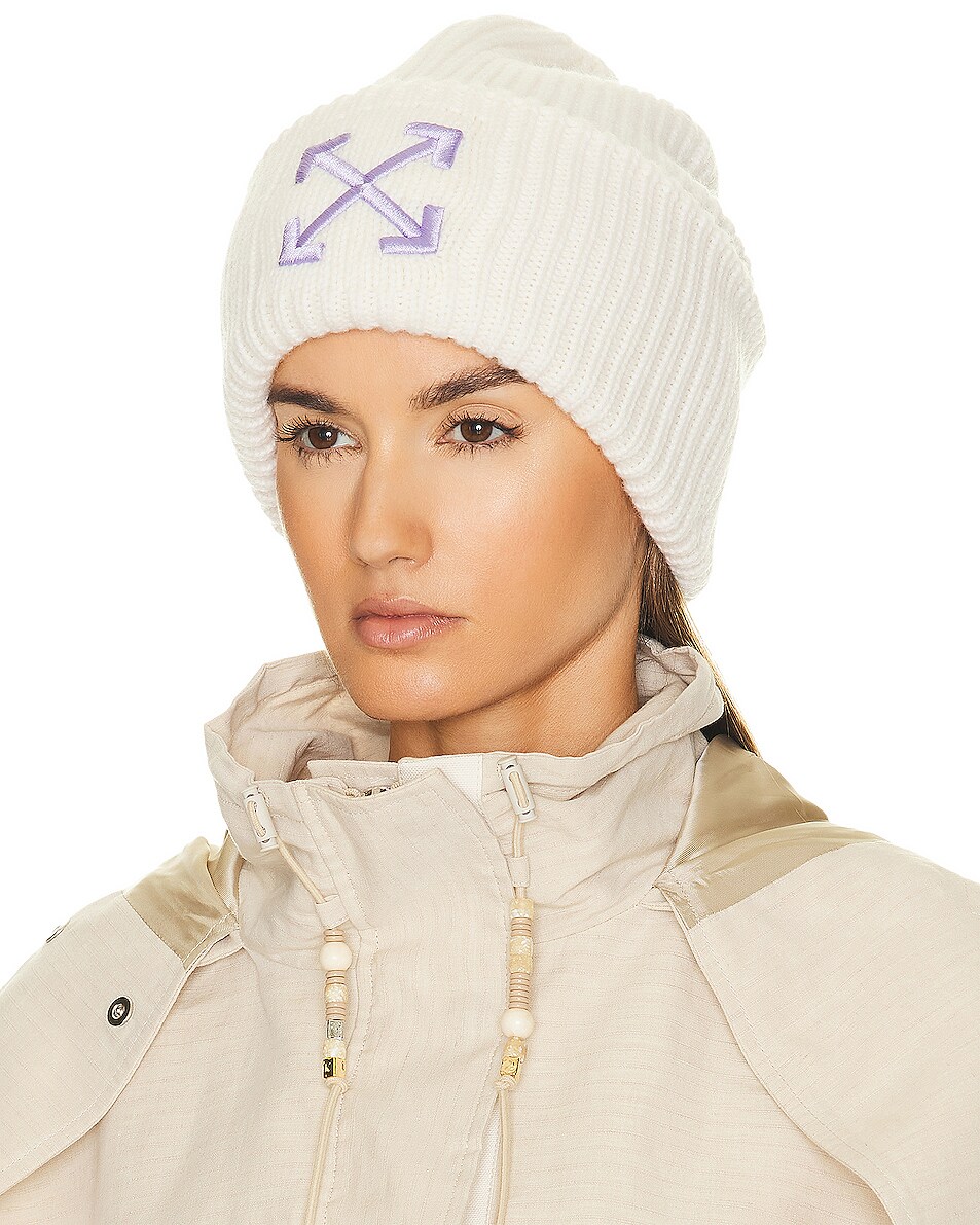 OFF-WHITE Arrow Ribbed Beanie in White & Lilac | FWRD