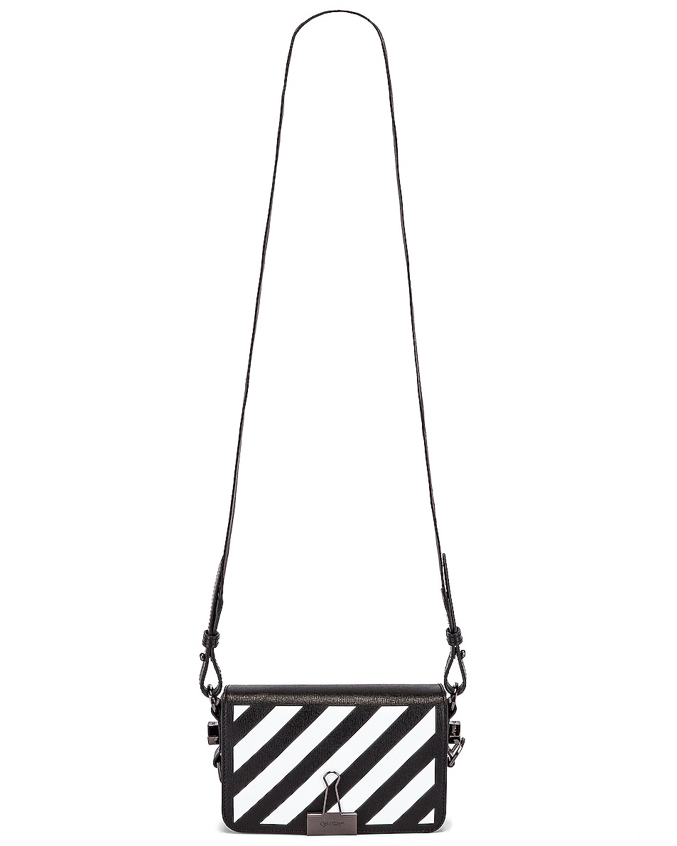 OFF-WHITE Diagonal Mini Flap Bag in Black & White | FWRD