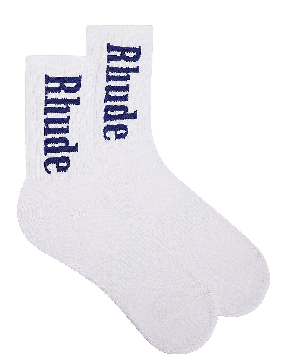 Rhude Logo Sock in White & Navy | FWRD