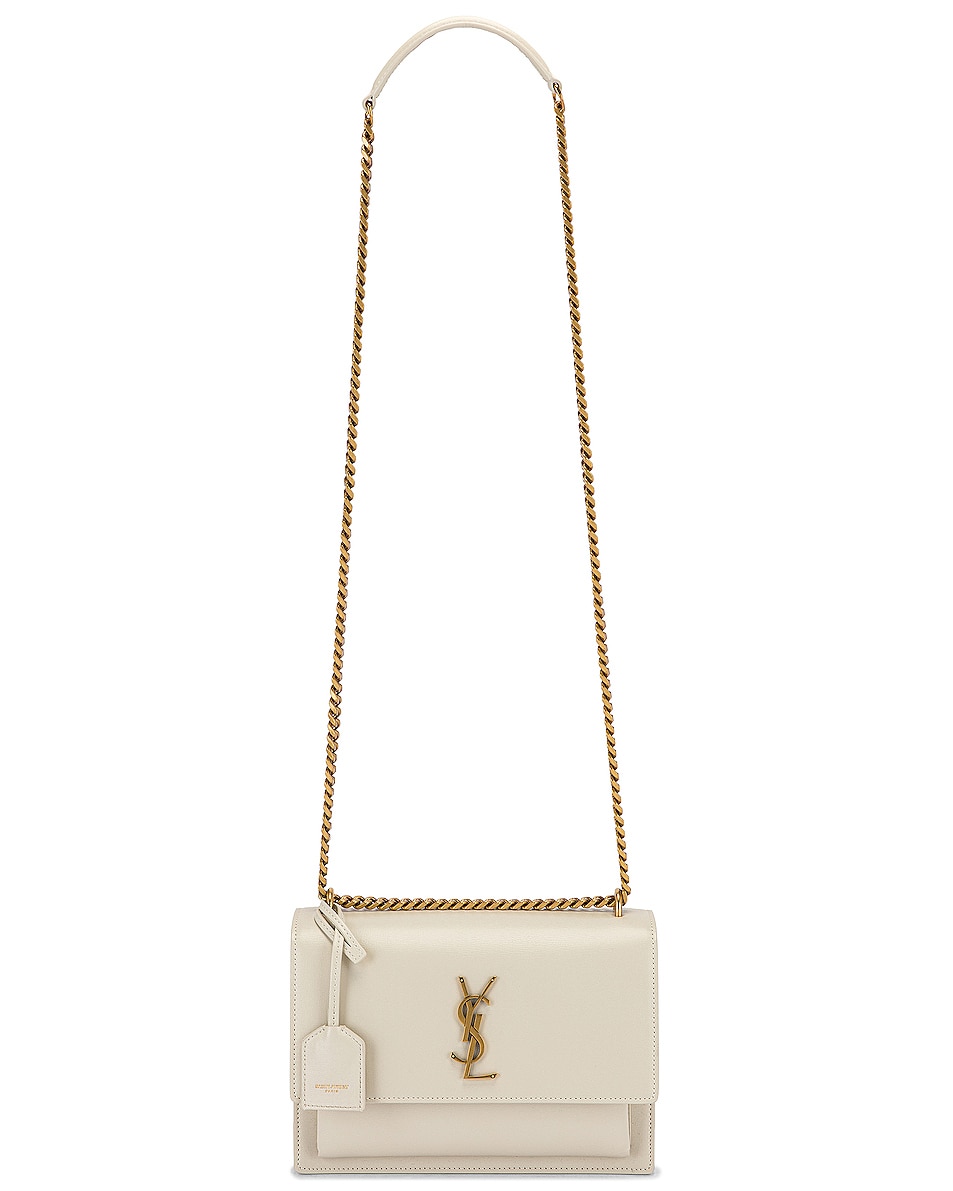 Saint Laurent Medium Sunset Monogramme Bag in Crema Soft | FWRD