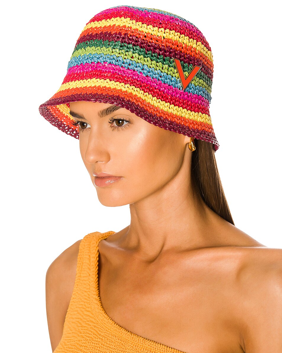 Valentino Garavani Crochet Enamel V Bucket Hat in Multicolor | FWRD