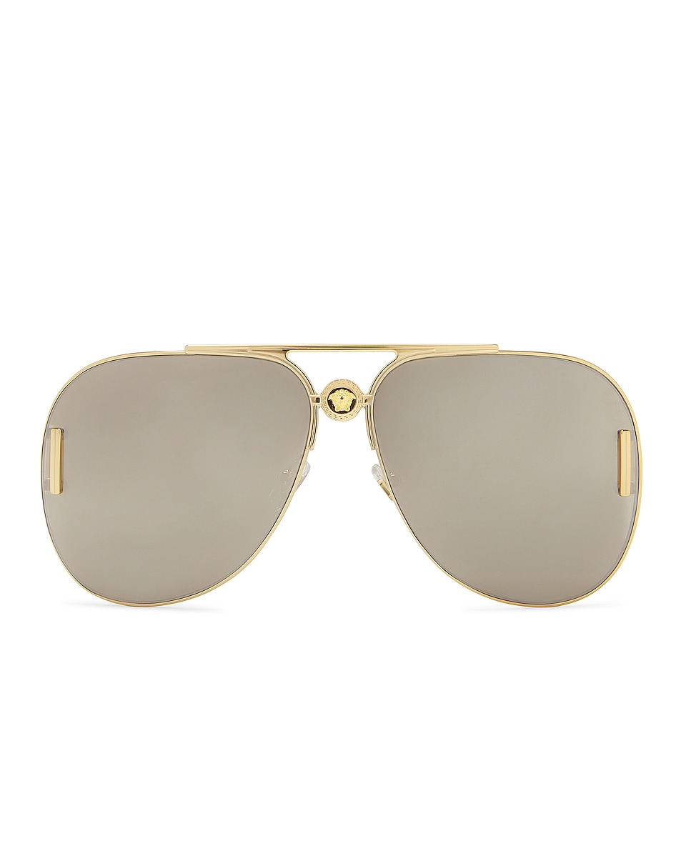 VERSACE Oval Frame Sunglasses in Gold And Grey | FWRD