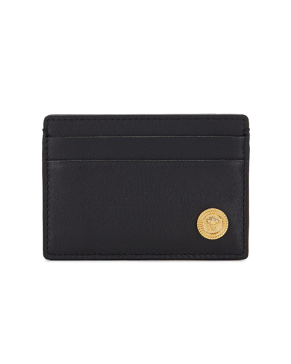 VERSACE Card Case in Black & Gold | FWRD