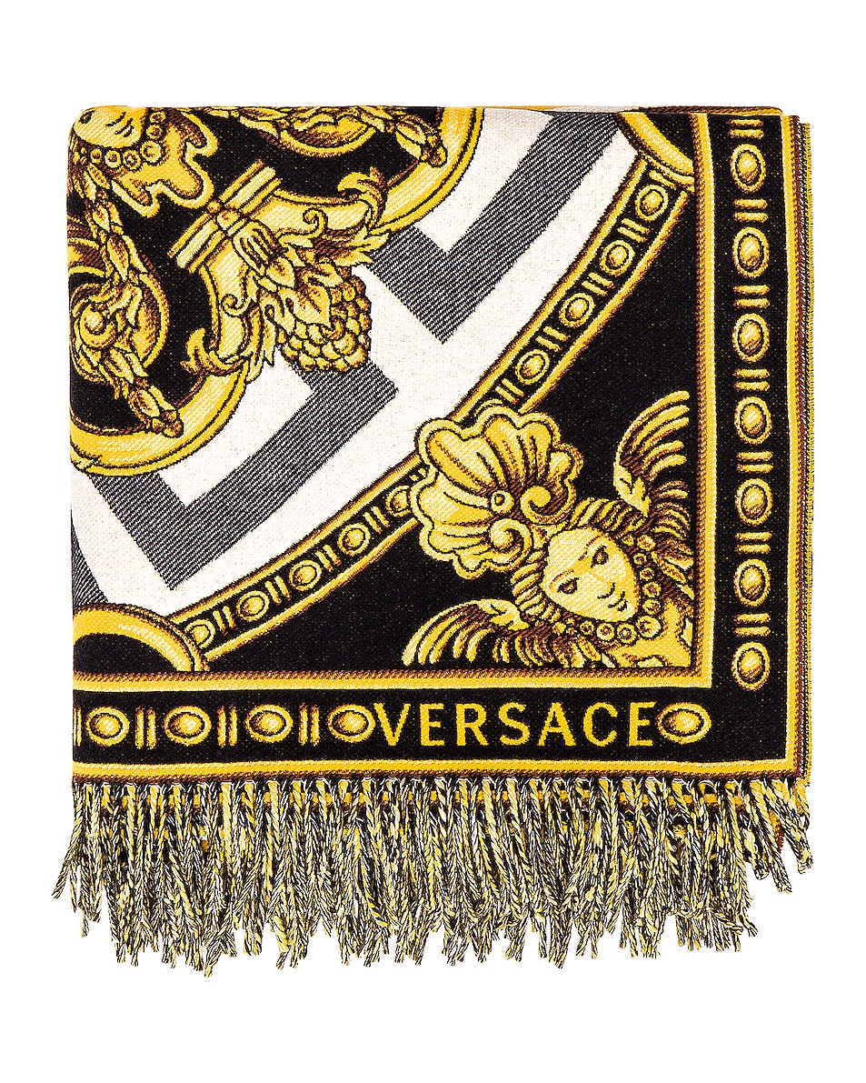 VERSACE The Cup of the Gods Throw in Black, White, & Yellow | FWRD