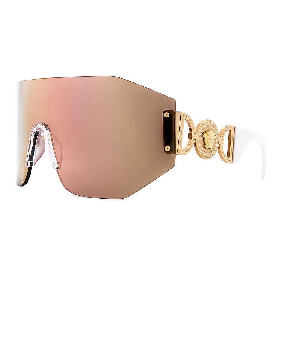 VERSACE Shield Sunglasses in Gold | FWRD